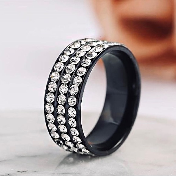 Accessories | Triple Row Stone Inlaid Stainless Steel Band Ring | Poshmark